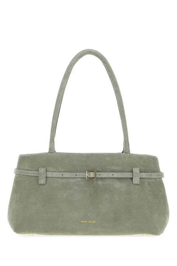 Manu Atelier Suede East-west Shoulder Handbag With Golden Metal Accents - Green