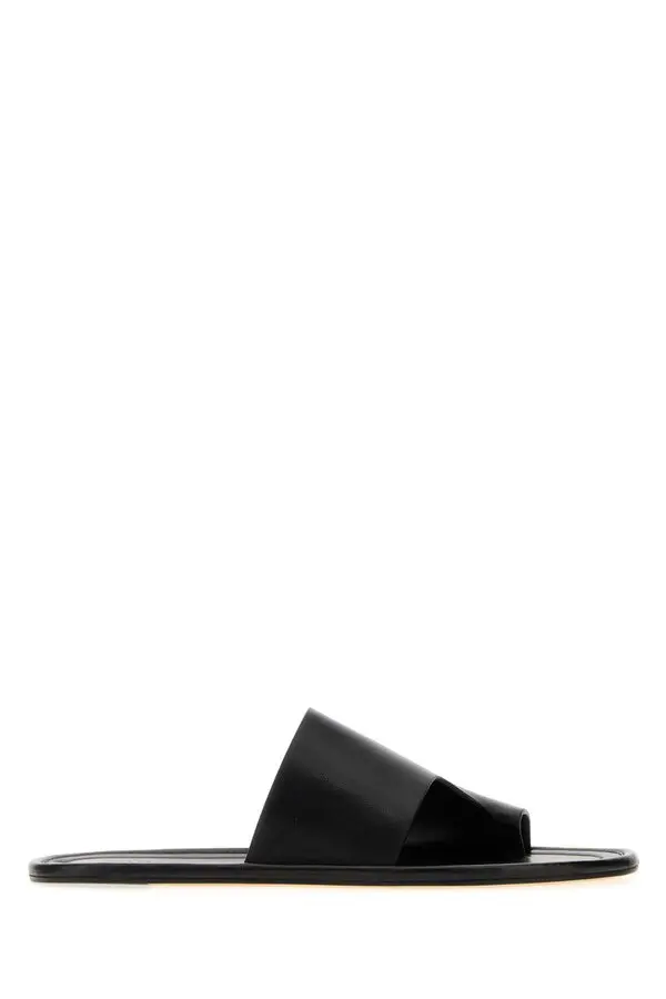 THE ROW Leather Thong Slide Slippers - Black
