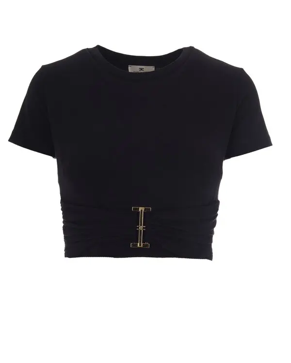 Elisabetta Franchi Ruched Fitted Crop Top - Nero