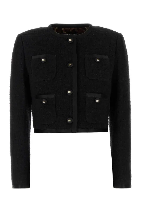 Dolce & Gabbana Boucle Loop Cropped Blazer - Black