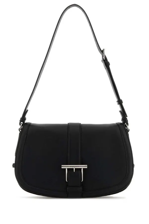 Alexander McQueen Large Leather Satchel Crossbody Handbag With Silver-tone Hardware - Black