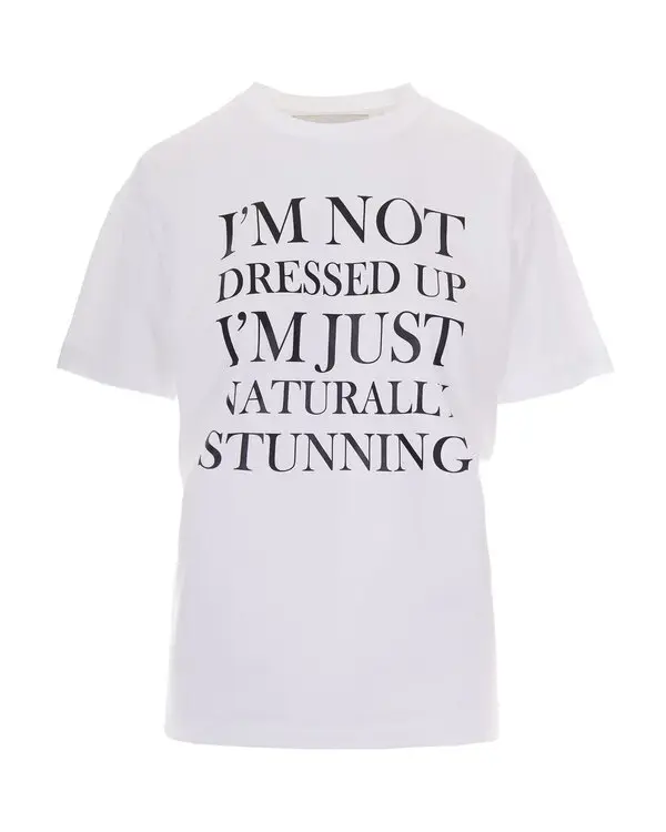 Elisabetta Franchi Graphic Slogan Print Cotton T-shirt - Gesso