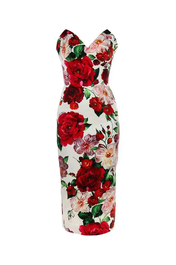 Dolce & Gabbana Printed Satin Midi Dress - Floral