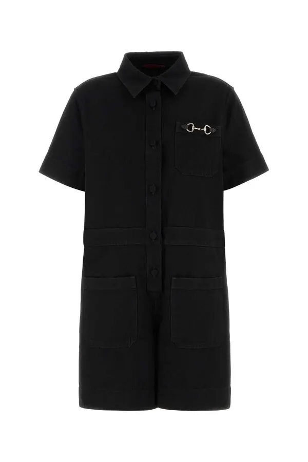 Gucci Denim Jumpsuit With Horsebit Detail - Black