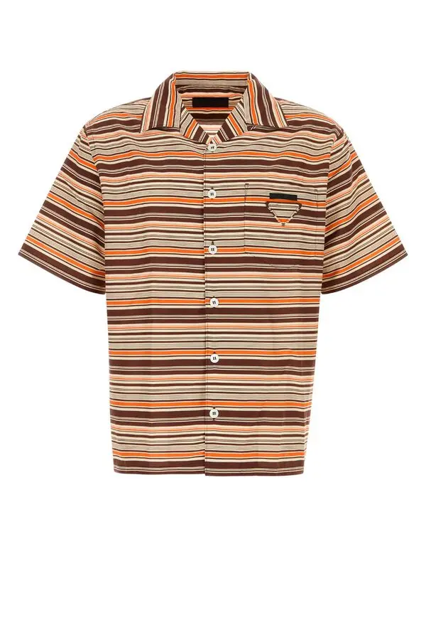 Prada Embroidered Cotton-silk Blend Striped Shirt - Stripped