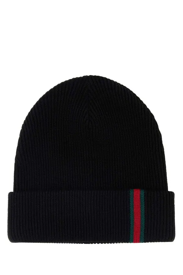 Gucci Wool Ribbed Beanie Hat - Black