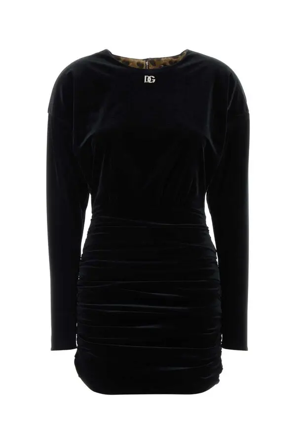 Dolce & Gabbana Velvet Ruched Mini Dress - Black