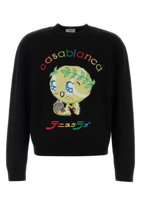 Casablanca Tennis Club" Crew Neck Pullover In Fine Knit Merino Wool