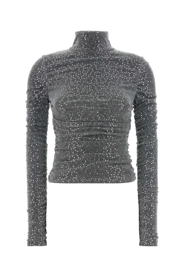 Dolce & Gabbana Metallic T-shirt Top With Nylon Stretch Lining - Grey