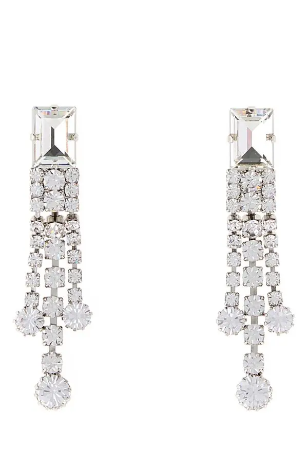 Alessandra Rich Embellished Metal Earrings, 9.5 Cm Height X 2 Cm Width - Silver