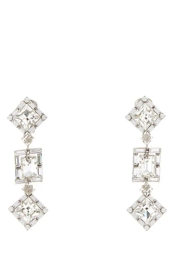 Alessandra Rich Embellished Metal Earrings, 8 Cm X 2.5 Cm - Silver