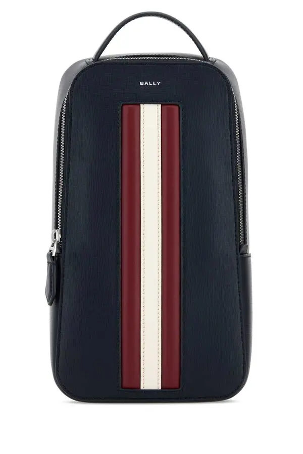Bally Bovine Leather Crossbody Handbag With Striped Detail - Blue