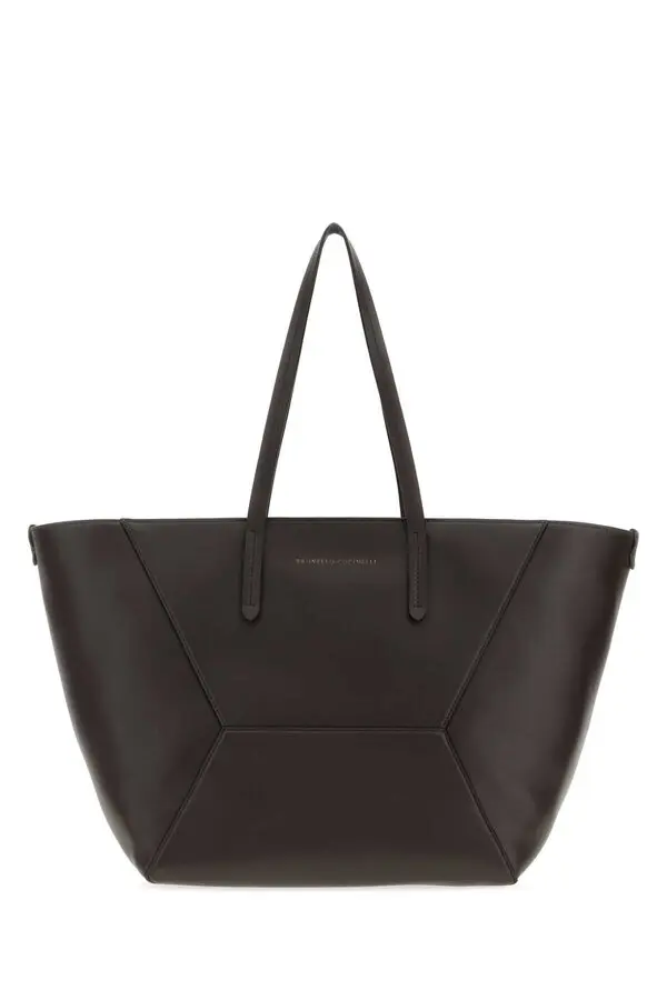 Brunello Cucinelli Leather Shopping Handbag With Suede Lining