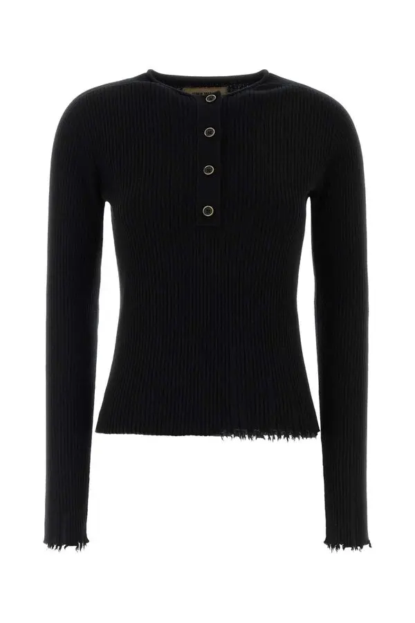 UMA WANG Ribbed Cashmere Henley Sweater