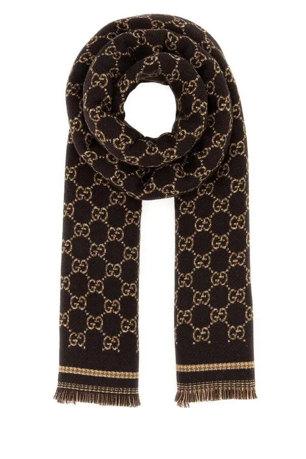 Gucci Gg Jacquard Wool Scarf 180 Cm X 47 Cm For