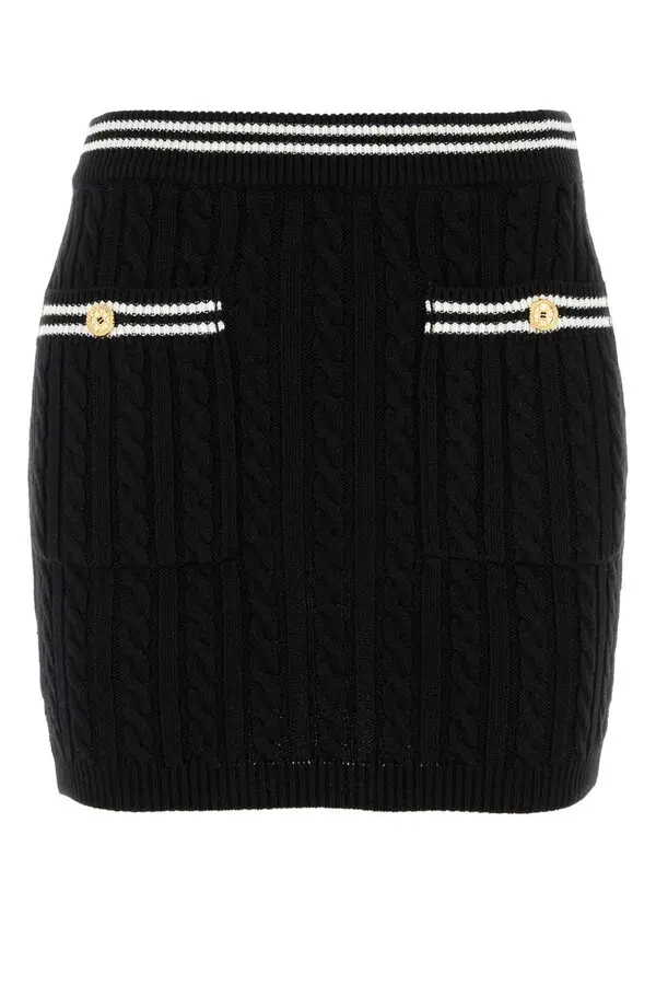 Alessandra Rich Cable Knit Mini Skirt With Gold Button Detail - Black
