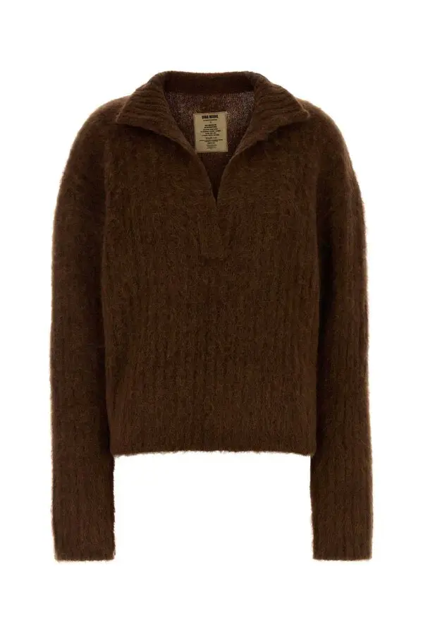 UMA WANG Oversize Stretch Alpaca Blend Polo Shirt