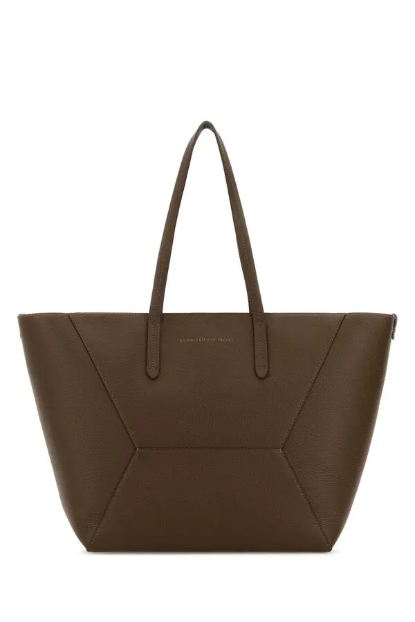 Brunello Cucinelli Mud Leather Shopping Handbag