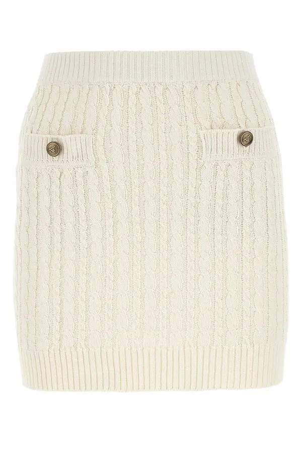 Prada Ivory Cotton-blend Cable Knit Mini Skirt - White