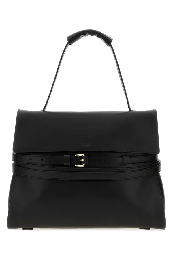 Moschino Tie Me Medium Leather Shoulder Bag With Adjustable Strap - Black