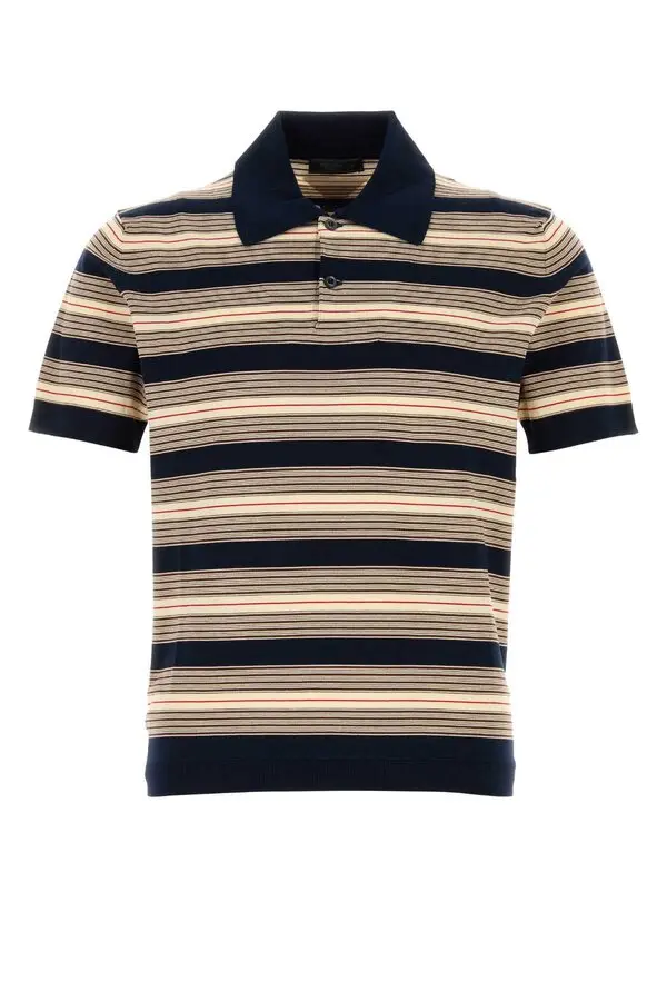 Prada Embroidered Stretch Cotton-blend Polo Shirt - Stripped