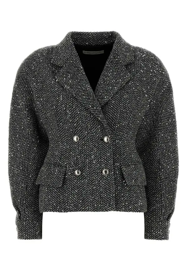 Alessandra Rich Double Breasted Tweed Blazer With Notched Lapel