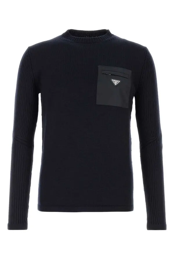 Prada Wool Sweater With Calfskin Leather Pocket Detail