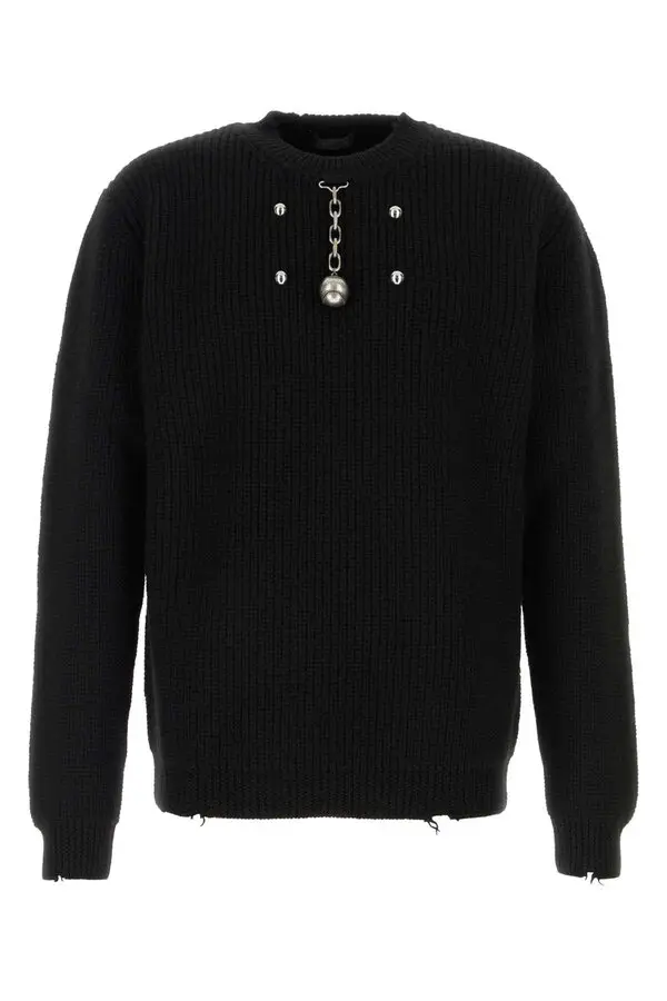 Prada Virgin Wool Knit Sweater With Chain Detail - Black