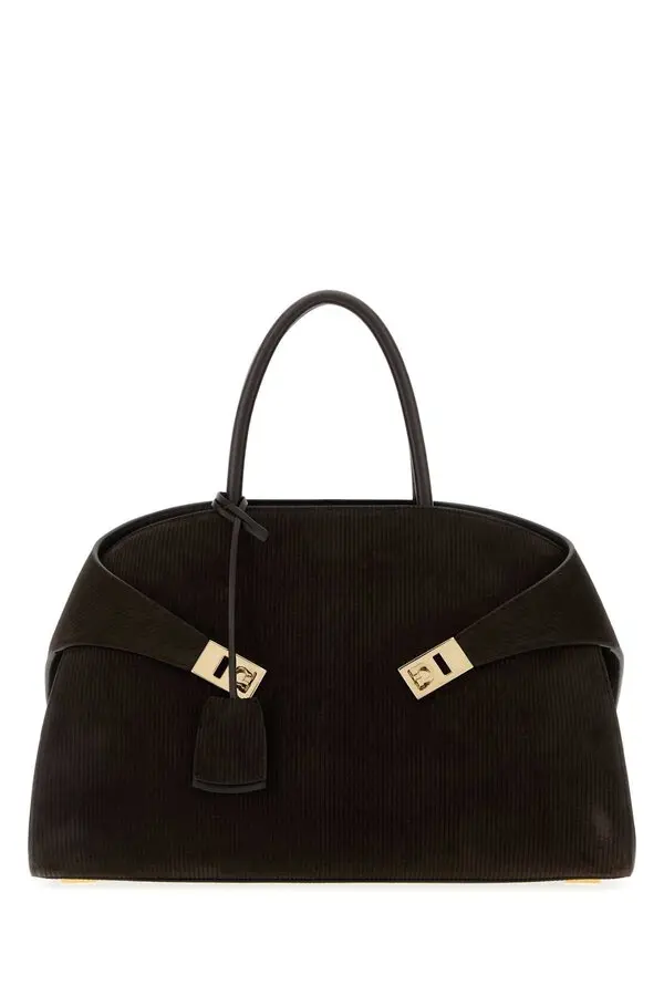 FERRAGAMO Medium Hug Suede Handbag - Brown