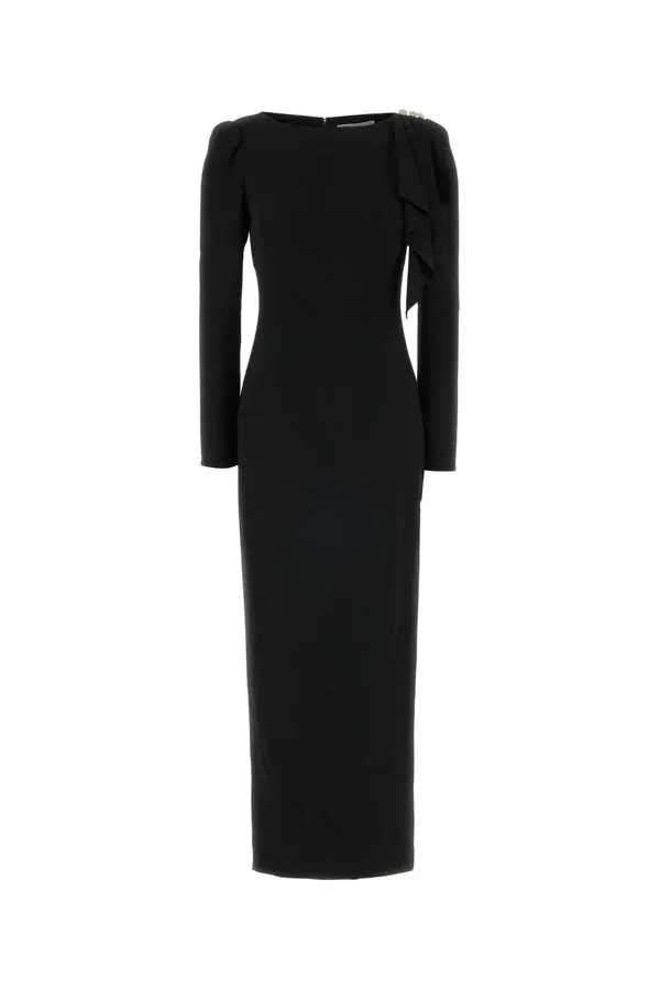Alessandra Rich Long Cady Dress With Ruffled Detail - Black