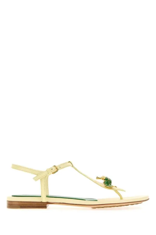 Bottega Veneta Floral Leather Sandals With Leather-and-rubber Sole - Yellow