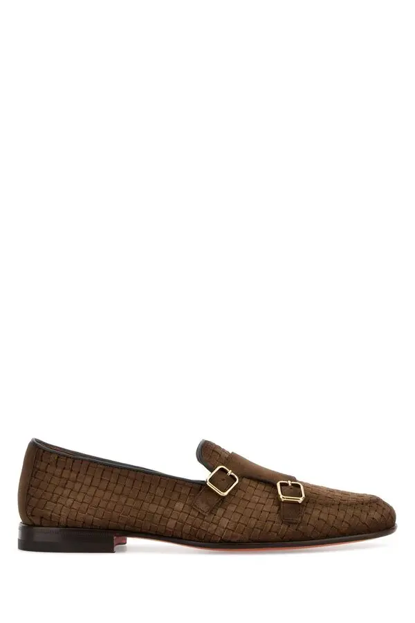 Santoni Suede Patterned Loafers With Leather Sole