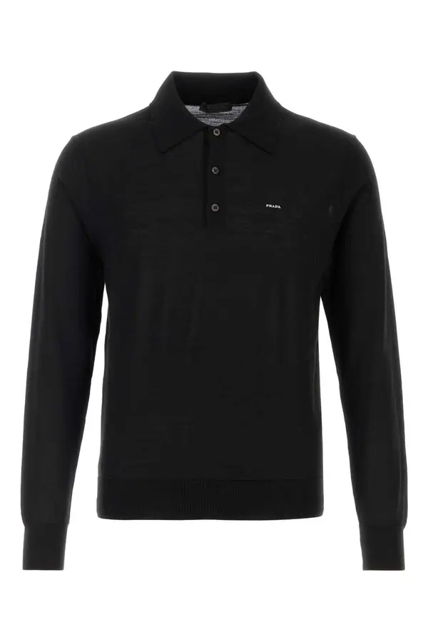 Prada Virgin Wool Polo Shirt - Black