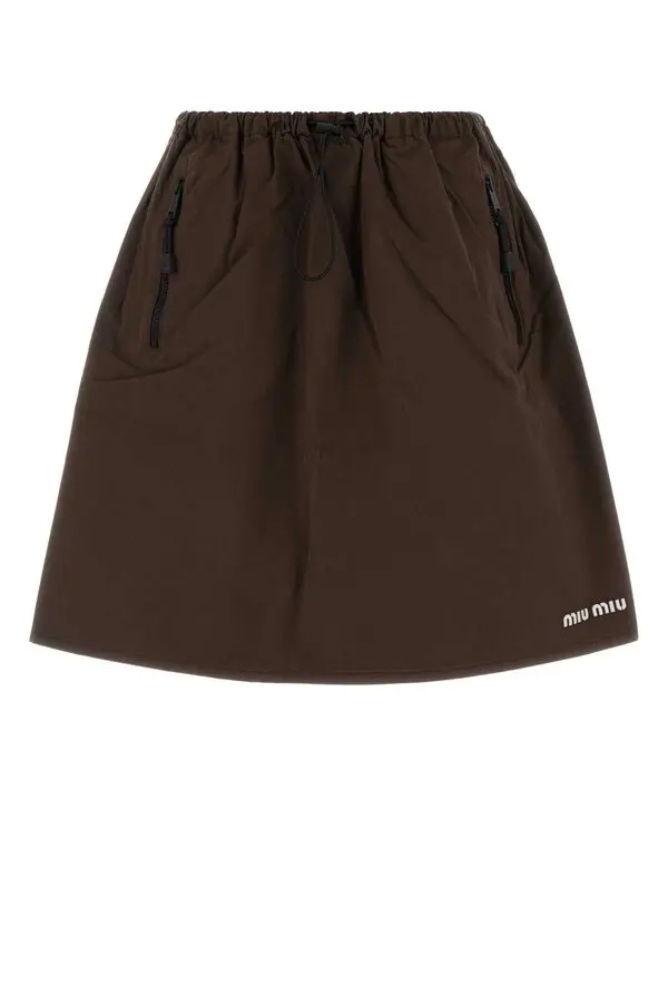 Miu Miu Gabardine Mini Skirt With Belted Waist - Brown