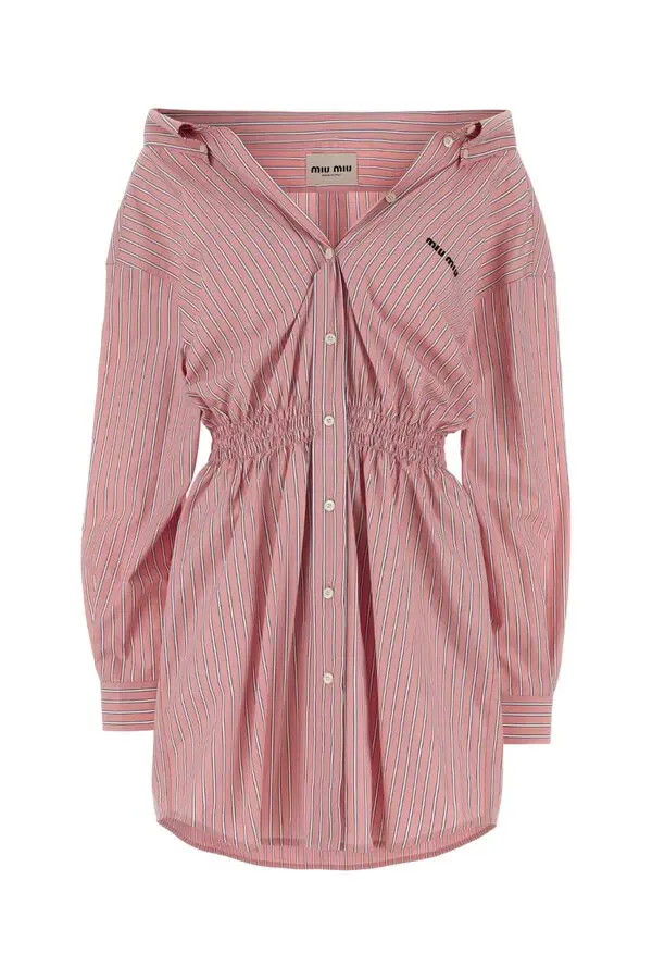 Miu Miu Embroidered Striped Cotton Poplin Shirt Dress
