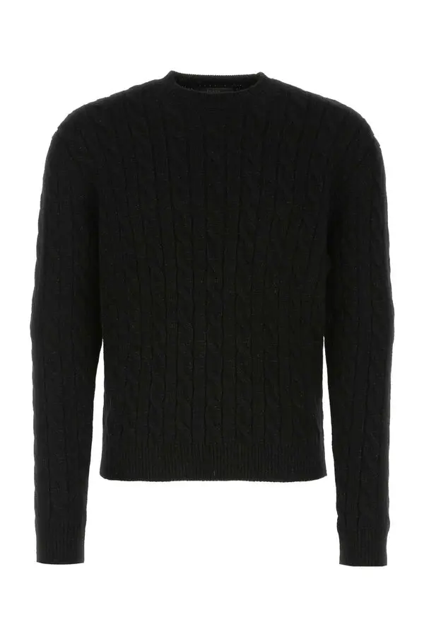 Prada Wool-cashmere Blend Sweater With Metal Fiber Detail - Black