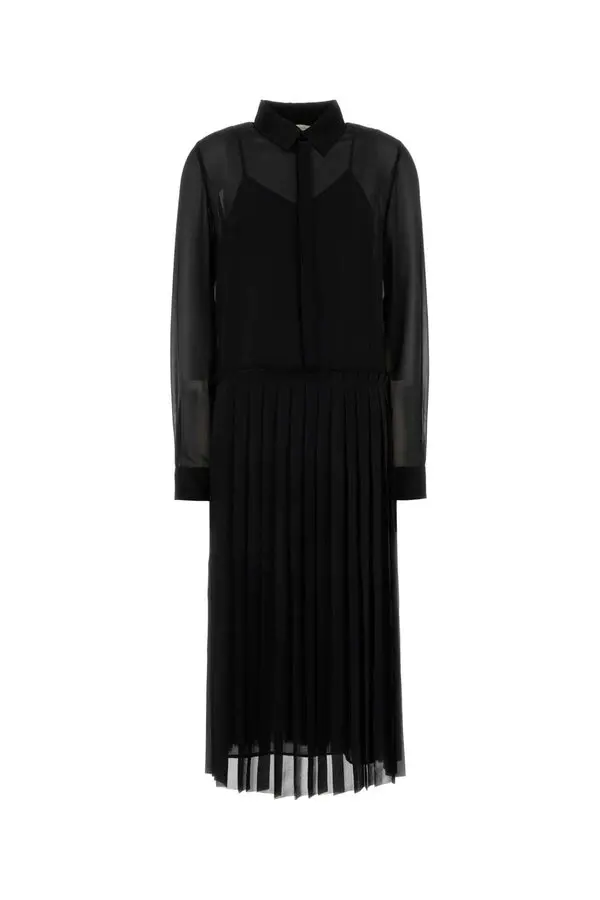 AMI Paris Polyester Shirt Dress With Pleated Skirt