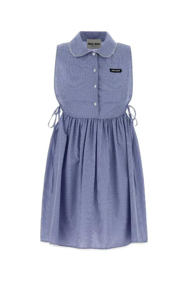 Miu Miu Embroidered Cotton Mini Dress - Checked