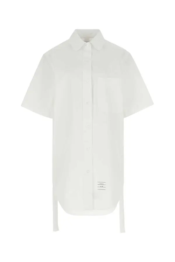 Thom Browne Short Sleeve Poplin Shirt Dress - White