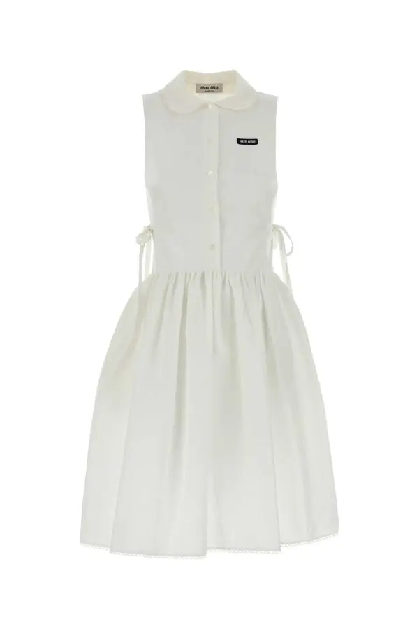 Miu Miu Cotton-linen Mini Dress With Peter Pan Collar - White
