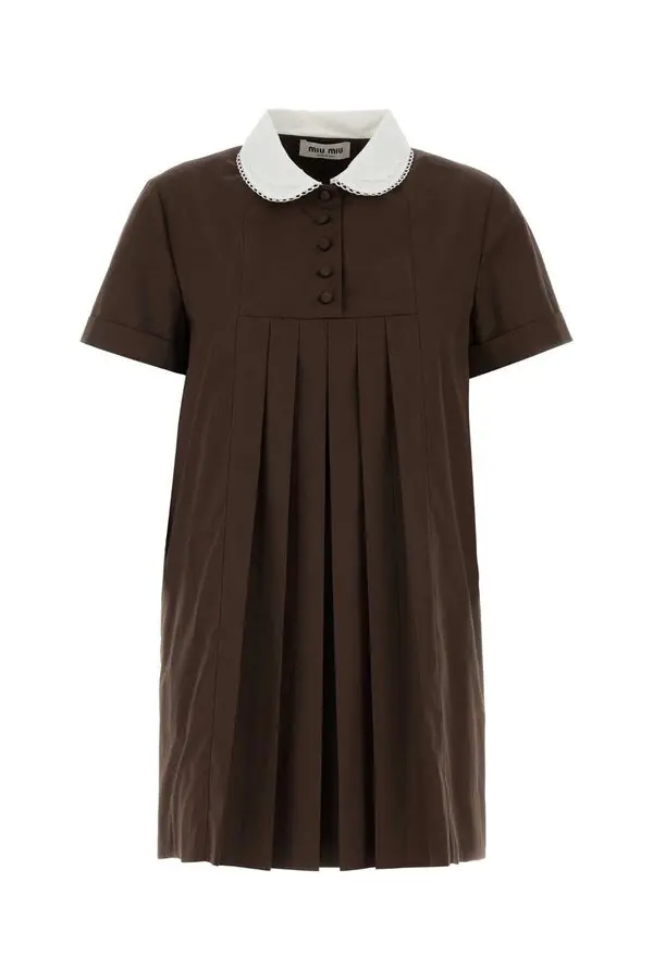 Miu Miu Cotton Poplin Mini Dress - Brown