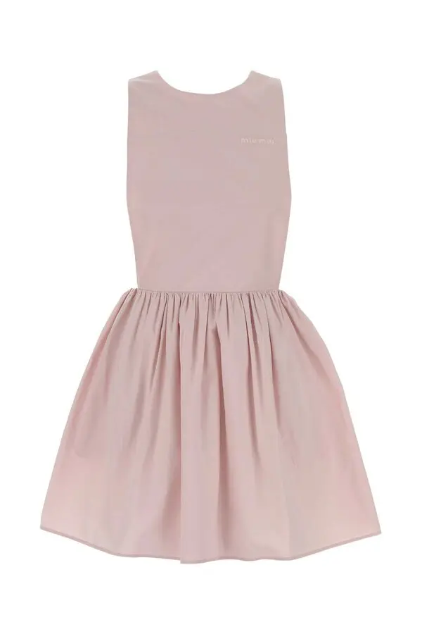 Miu Miu Sleeveless Poplin Mini Dress With Belt - Pink