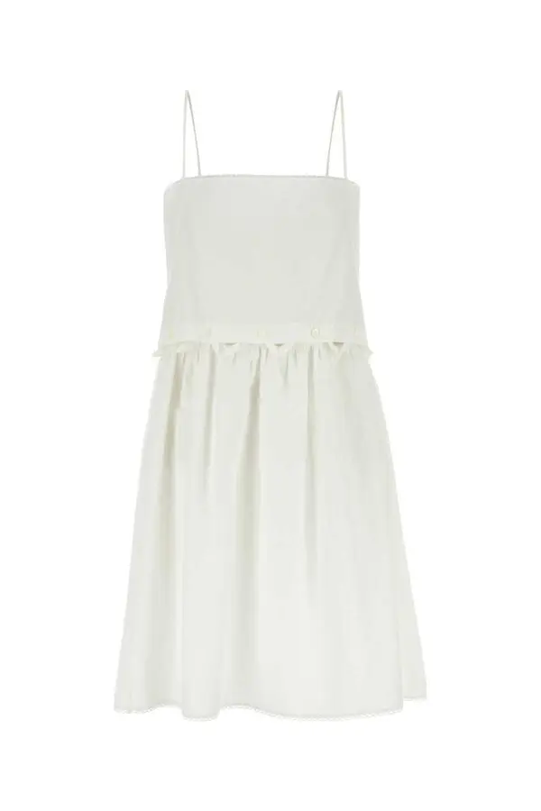 Miu Miu Sleeveless Poplin Mini Dress - White