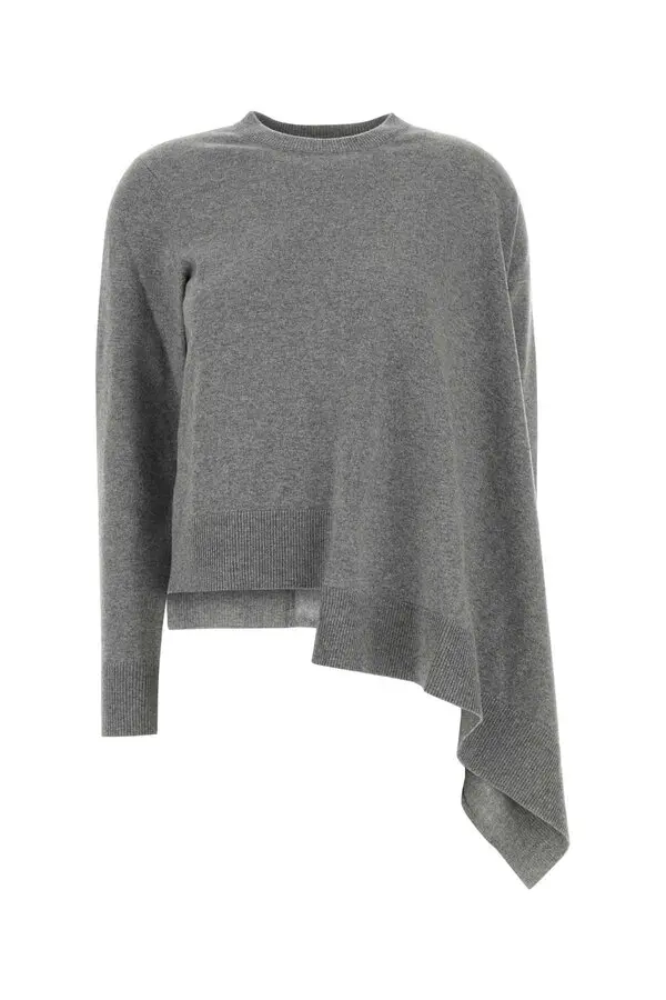 Alexander McQueen Asymmetrical Cashmere Blend Knit Sweater - Grey