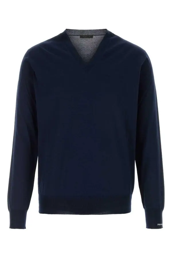 Prada Cotton Knit V-neck Sweater