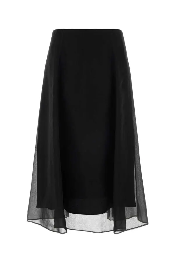 Brunello Cucinelli Brushed Silk Midi Skirt - Black