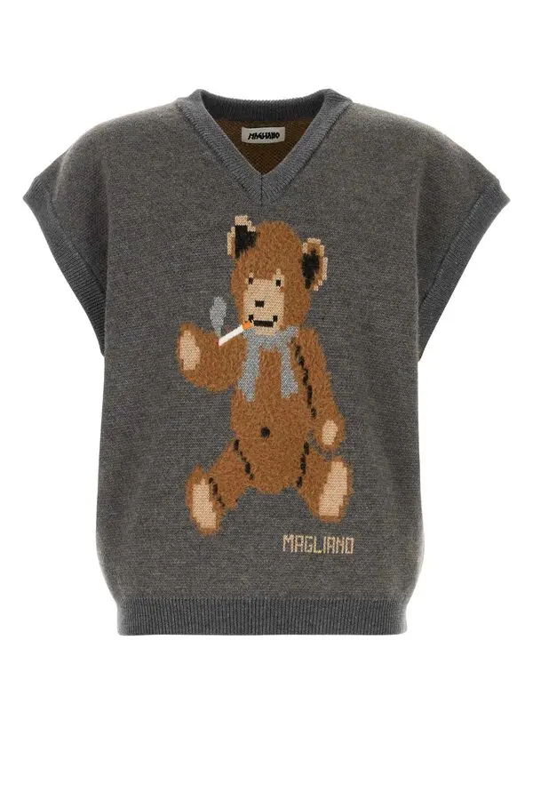 MAGLIANO Wool-blend Teddy Bear Motif Vest