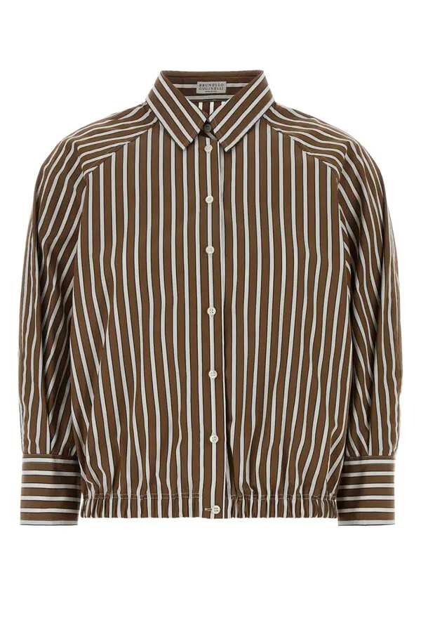 Brunello Cucinelli Embroidered Poplin Striped Shirt - Stripped
