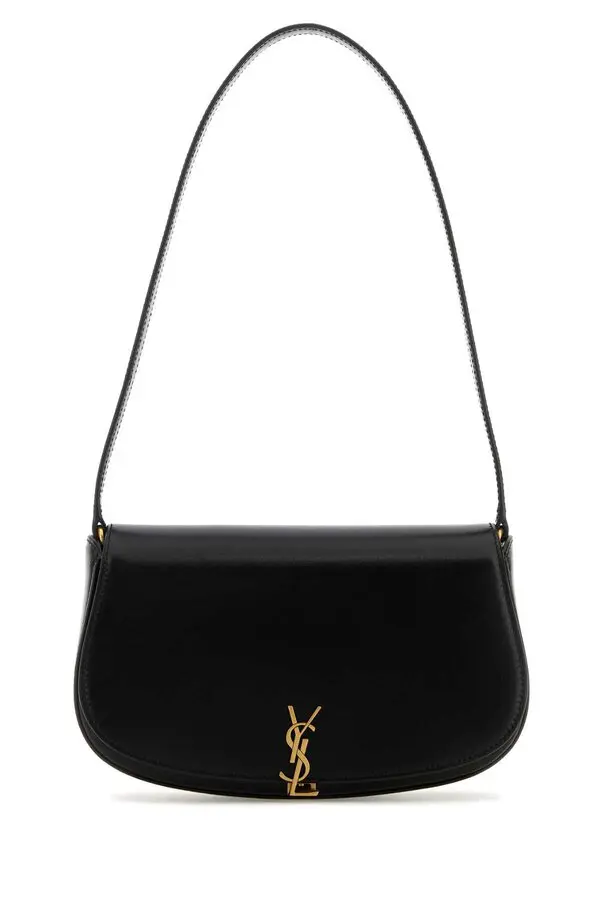 Saint Laurent Demi Lune Leather Shoulder Handbag With Antiqued Golden Hardware - Black