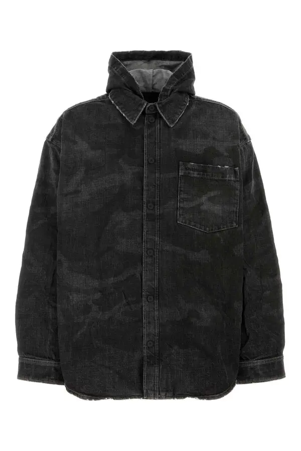 Balenciaga Denim Jacket With Hood - Black